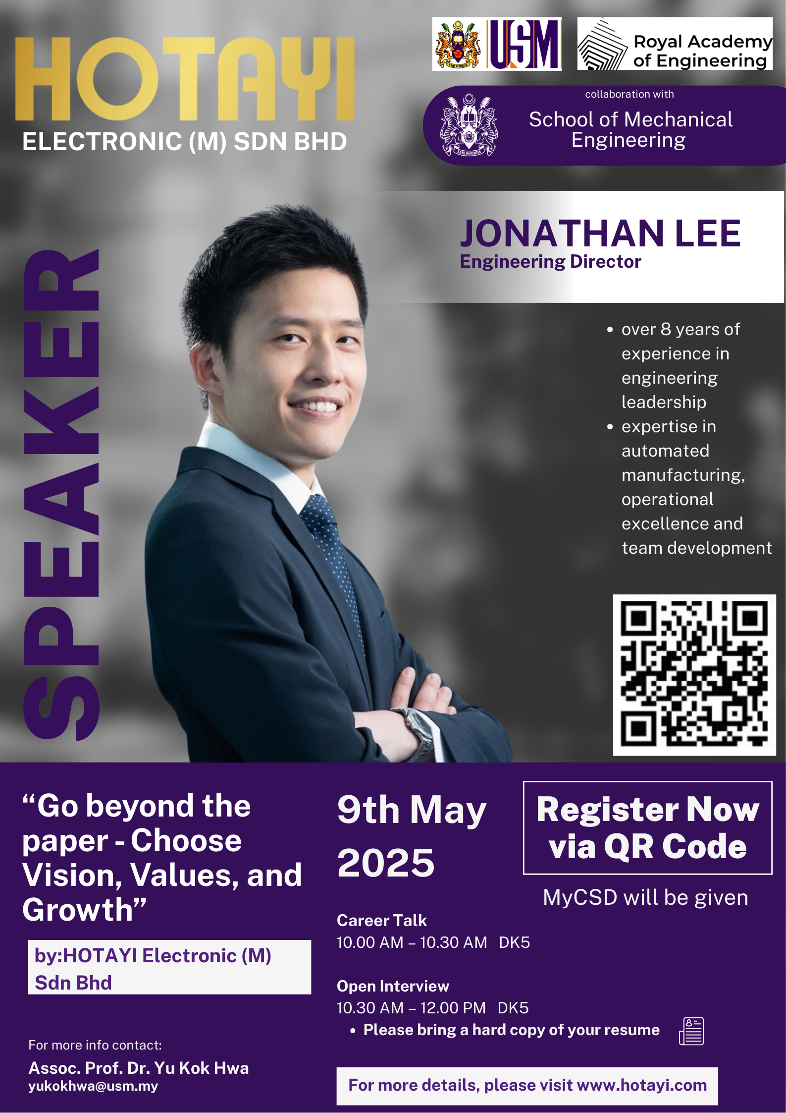 USM SCHOOL OF MECHANICAL ENGINEERING - Career Talk & Open Interview by Hotayi (M) Sdn Bhd